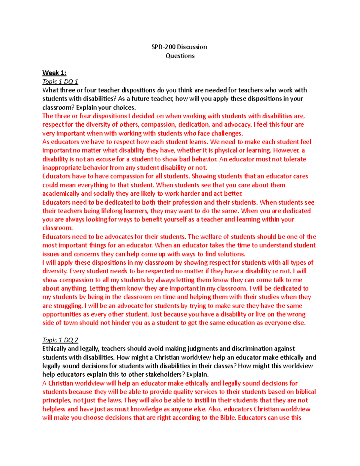 SPD Discussion Questions - Discussion Questions Week 1: Topic 1 DQ 1 ...