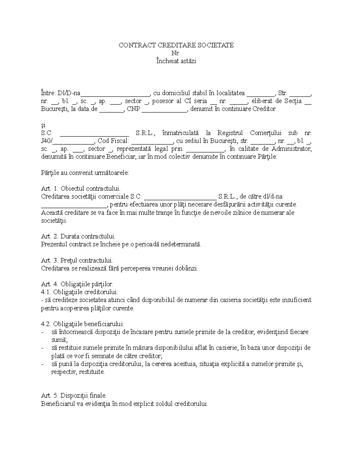 Contract Creditare Societate - CONTRACT CREDITARE SOCIETATE Nr ...