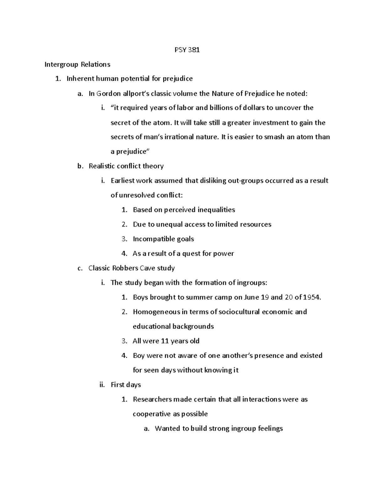 PSY 381 - intergroup bias - PSY 381 Intergroup Relations 1. Inherent ...