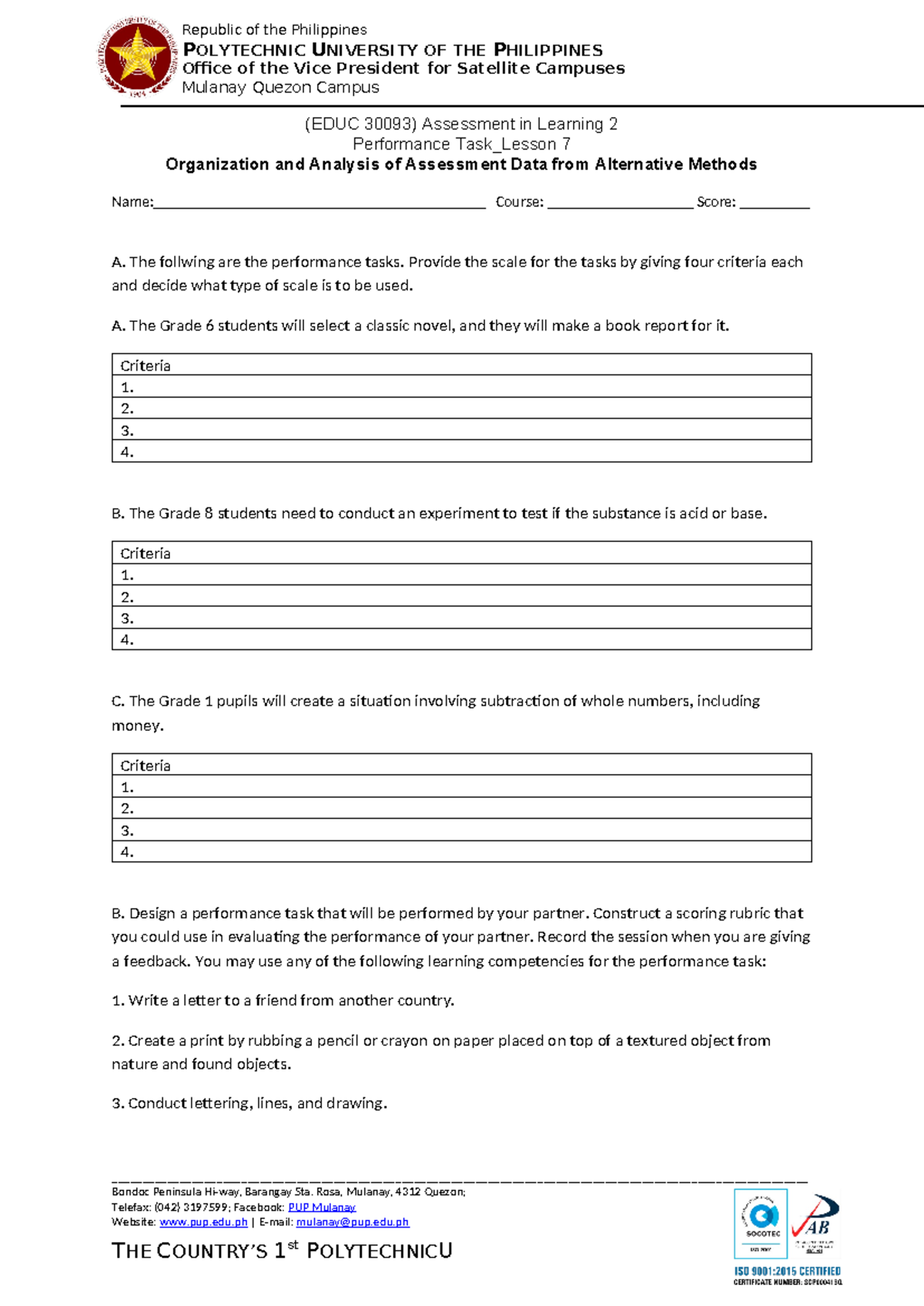 Assessment-Task7 Assessment-in-Learning-2 - Republic of the Philippines ...
