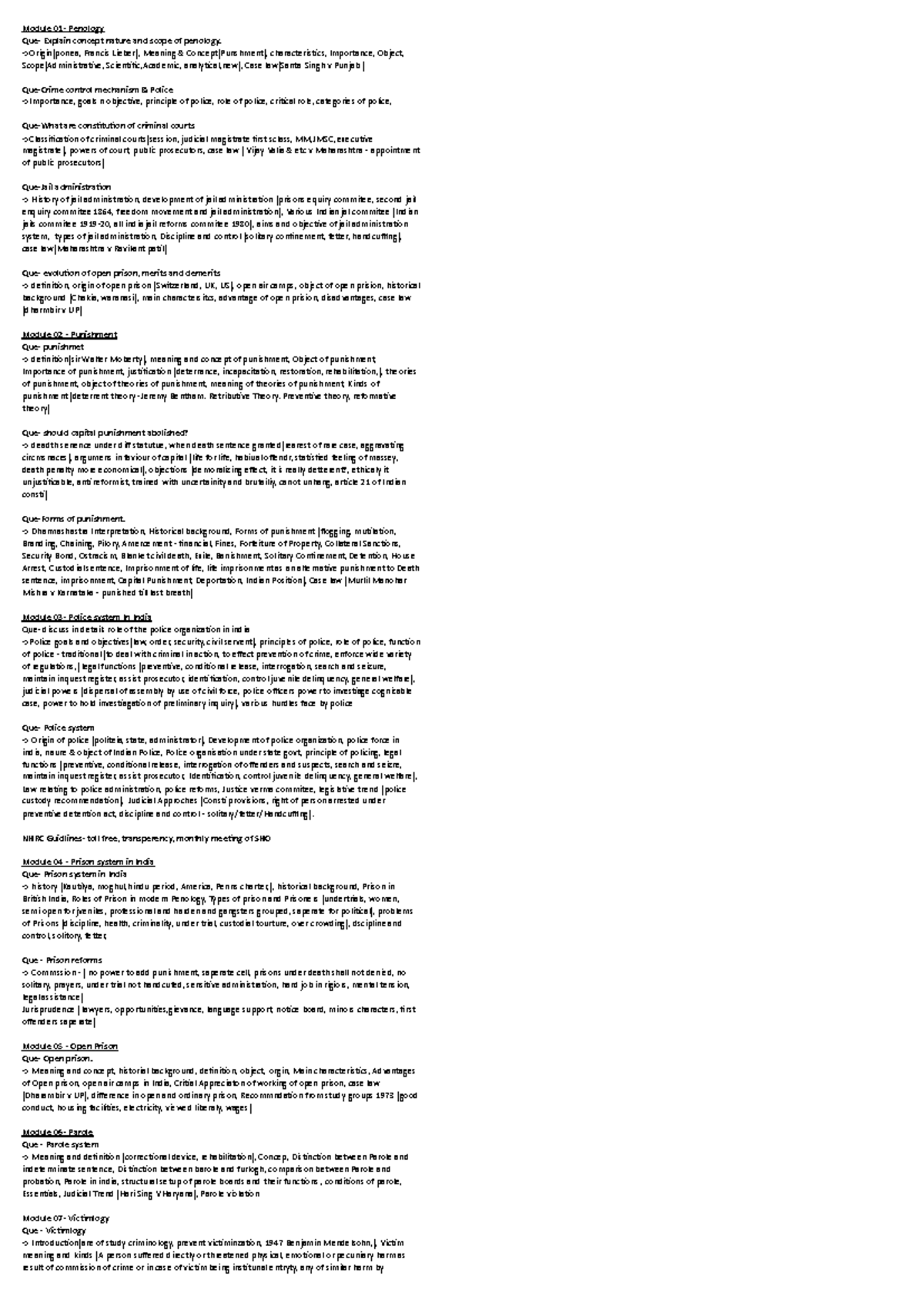 Penology - Summary Lawyer - Module 01- Penology Que- Explain concept ...