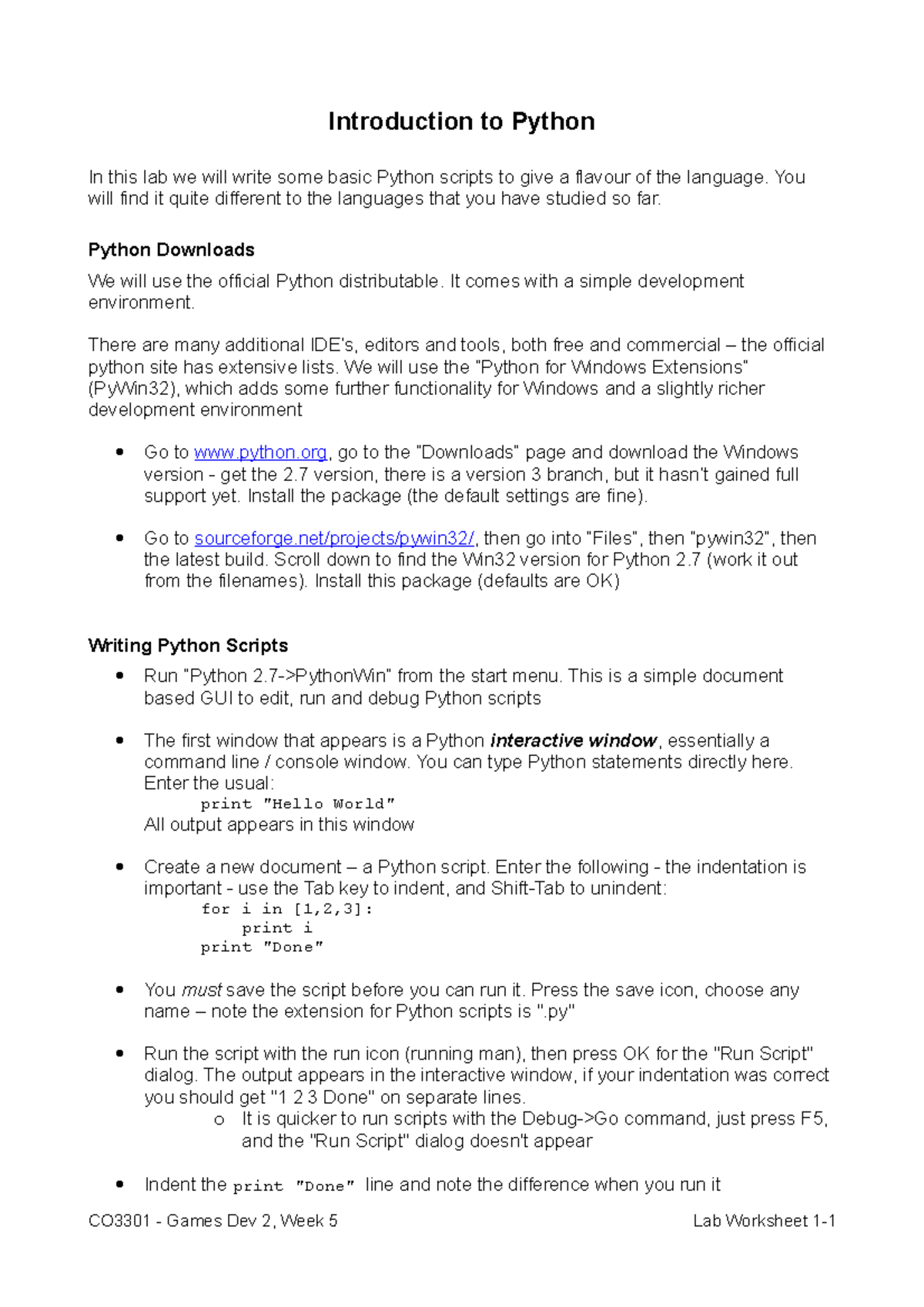 CO3301-5 Lab Worksheet 1 - Introduction to Python In this lab we will ...