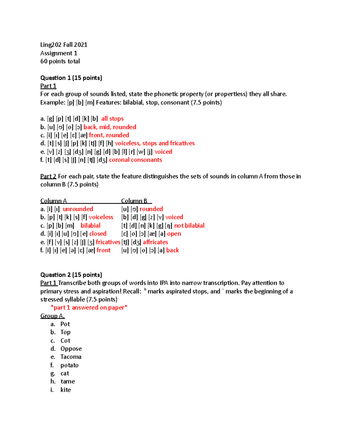 Ling Assignment 1 Homework Answers Ling202 Fall 2021 Assignment 1 60 Points Total Question 1