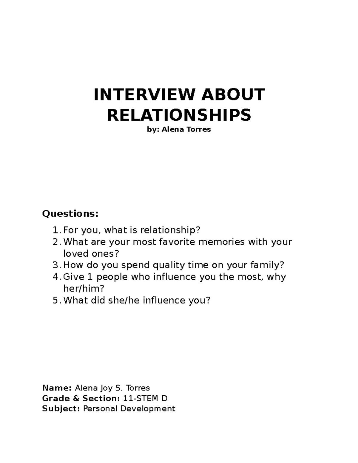 Interview About Relationships - INTERVIEW ABOUT RELATIONSHIPS by: Alena ...