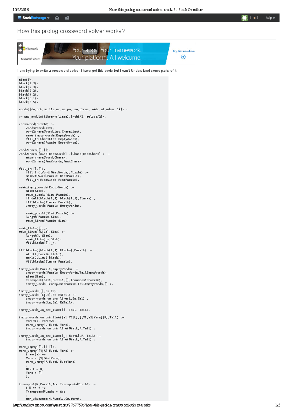 Practical - Program - 10/2/2016 How this prolog crossword solver works? - Stack Overflow - Studocu