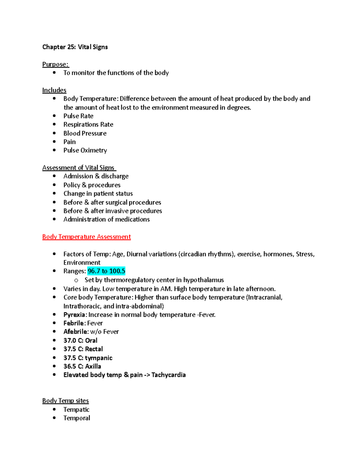 Chapter 25 Vitals signs - Chapter 25: Vital Signs Purpose: To monitor ...