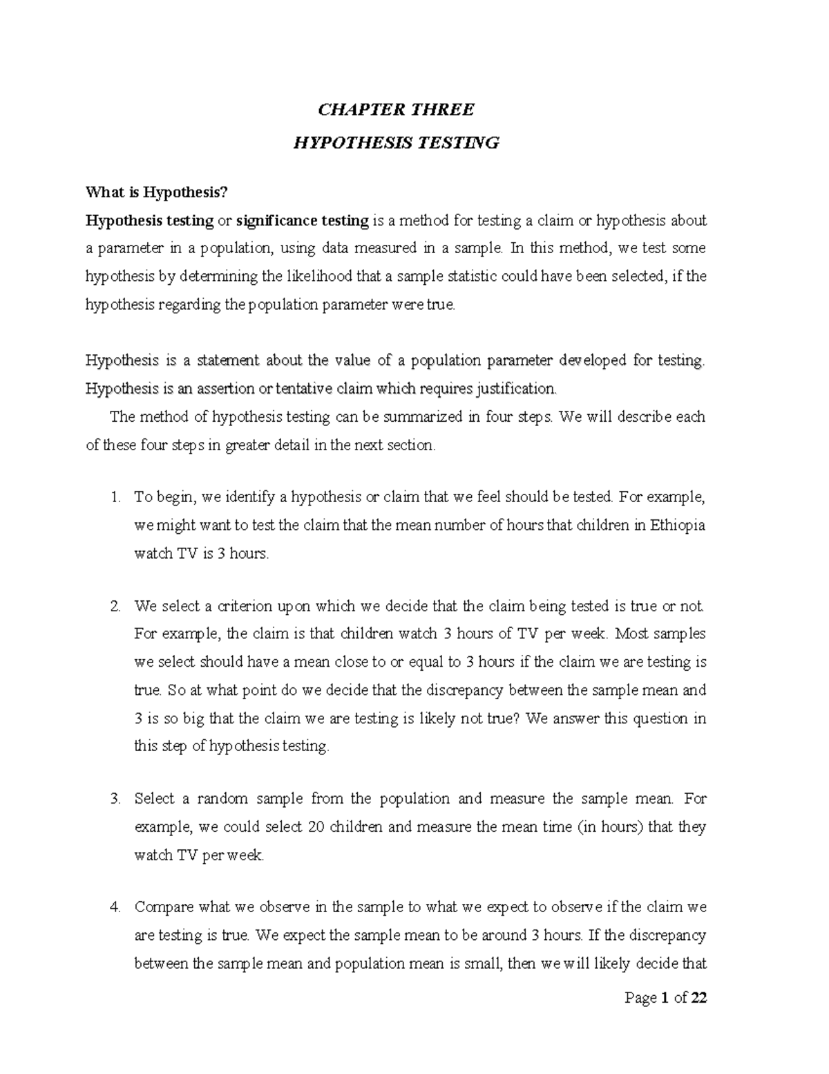 Ch III Hypothesis Testing - CHAPTER THREE HYPOTHESIS TESTING What is ...