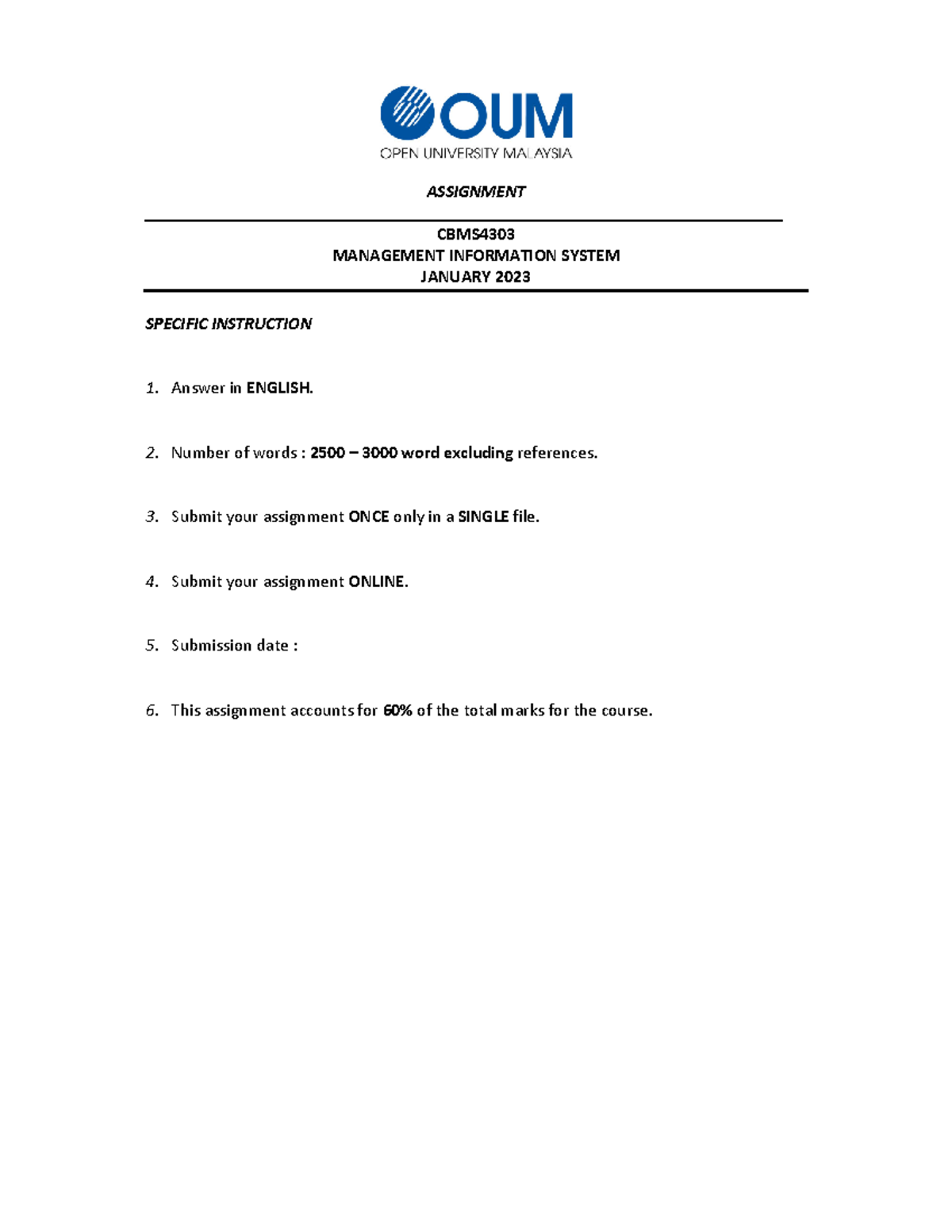 CBMS4303 Management Information System Assignment January 2023 - ASSIGNMENT - Studocu