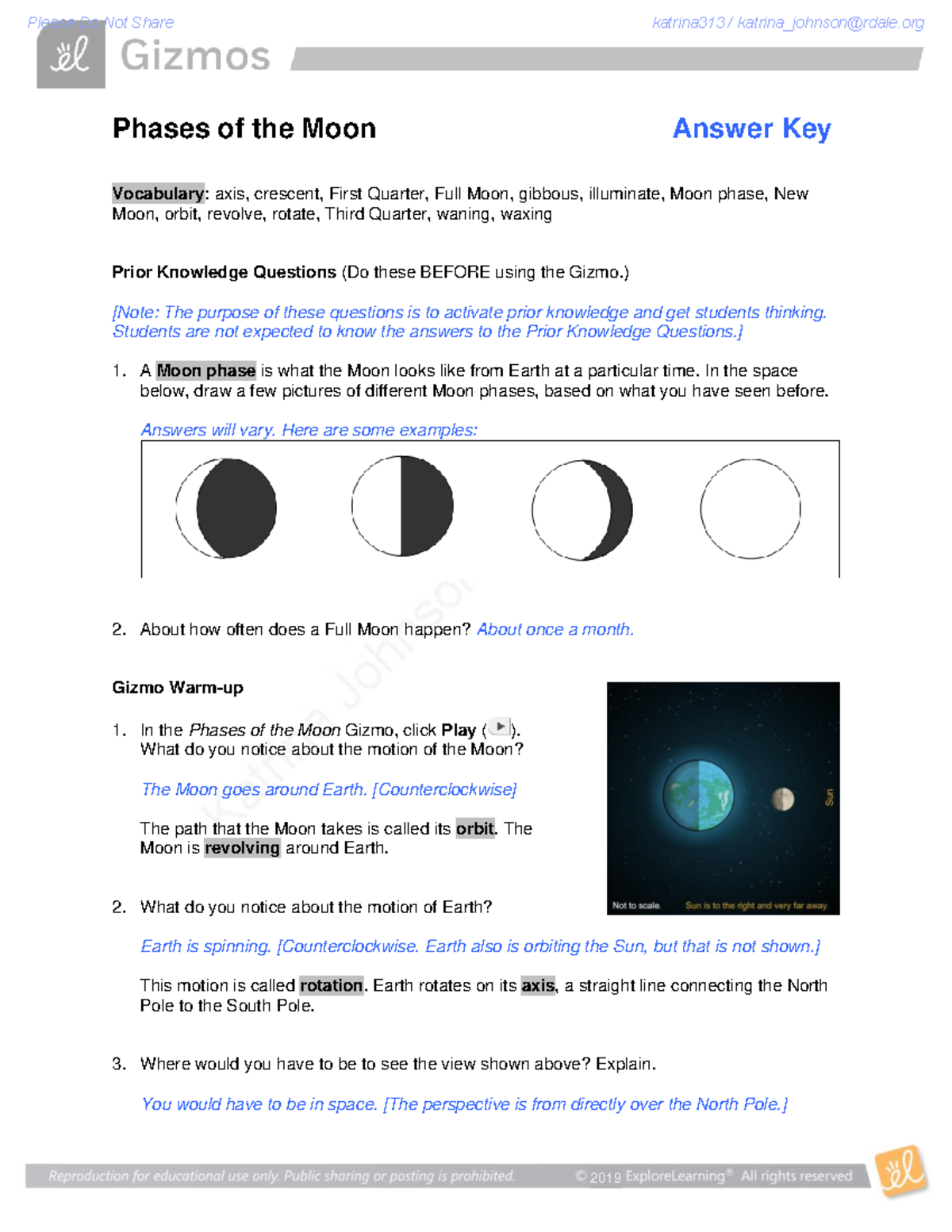 25828929 - worksheet - 2019 Phases of the Moon Answer Key Vocabulary ...