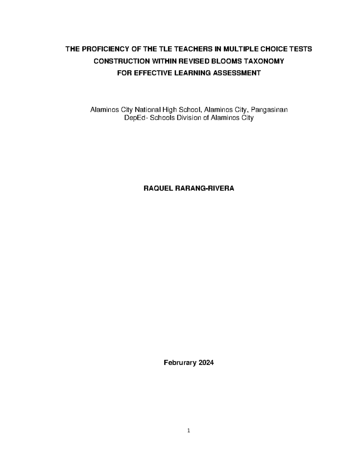 THE Proficiency OF THE TLE Teachers IN Multiple Choice Tests ...