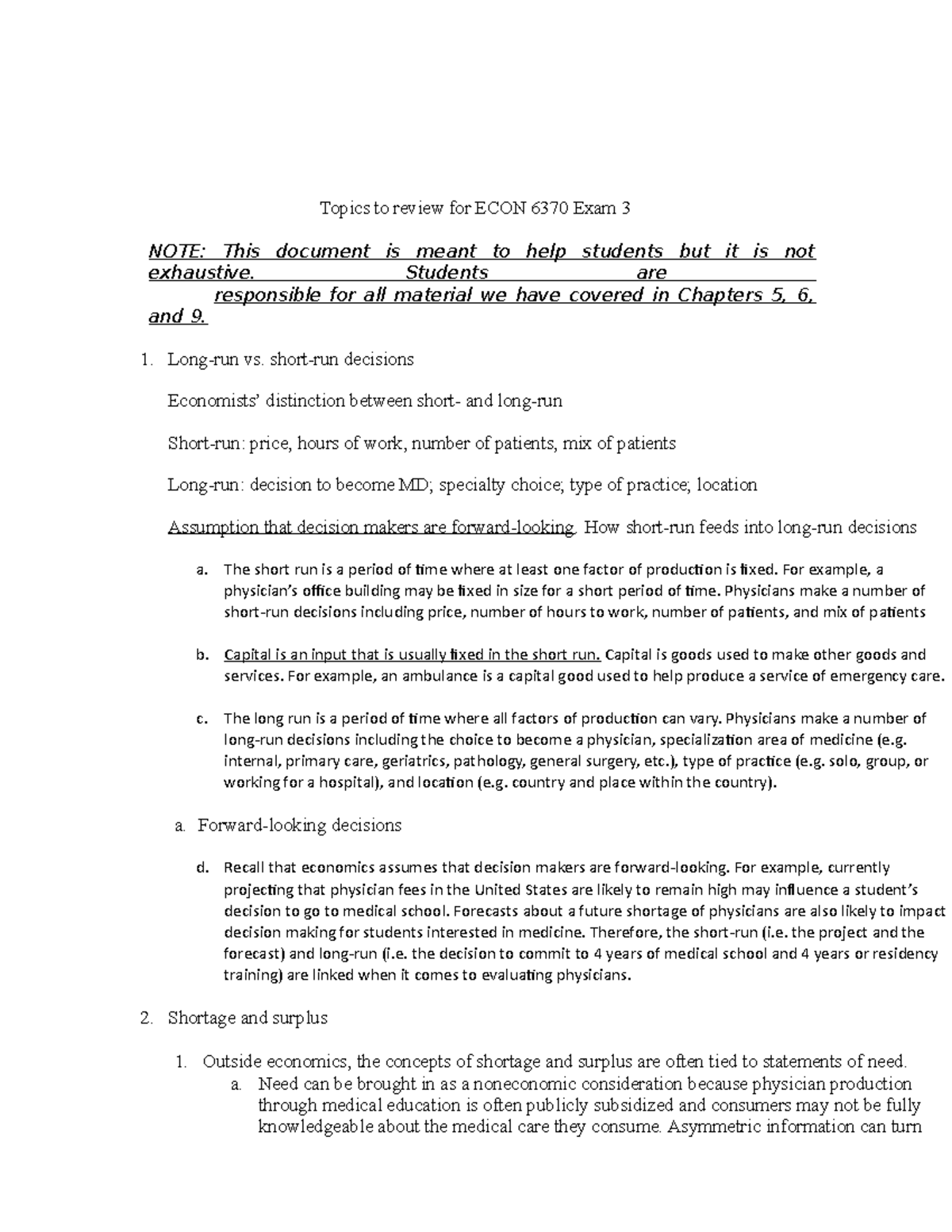 Topics To Review For ECON 6370 Exam 3 Topics To Review For ECON 6370