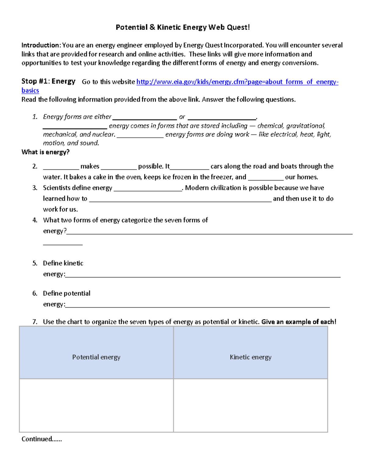 Potential and kinetic energy webquest pdf - Potential & Kinetic Energy ...