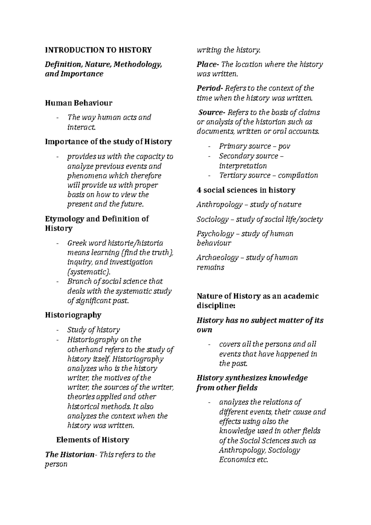 RPH Module 1 4 - N/A - INTRODUCTION TO HISTORY Definition, Nature ...