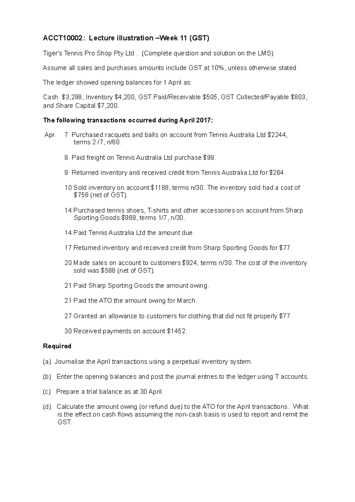 IFA1 Lecture 11 Lecture Illustration Question - ACCT10002: Lecture ...