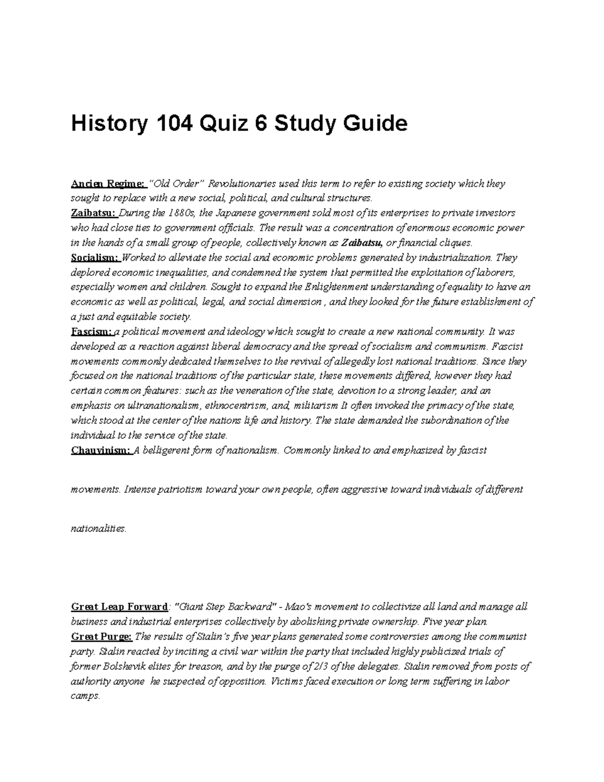 History quiz Study Guide - History 104 Quiz 6 Study Guide Ancien Regime ...
