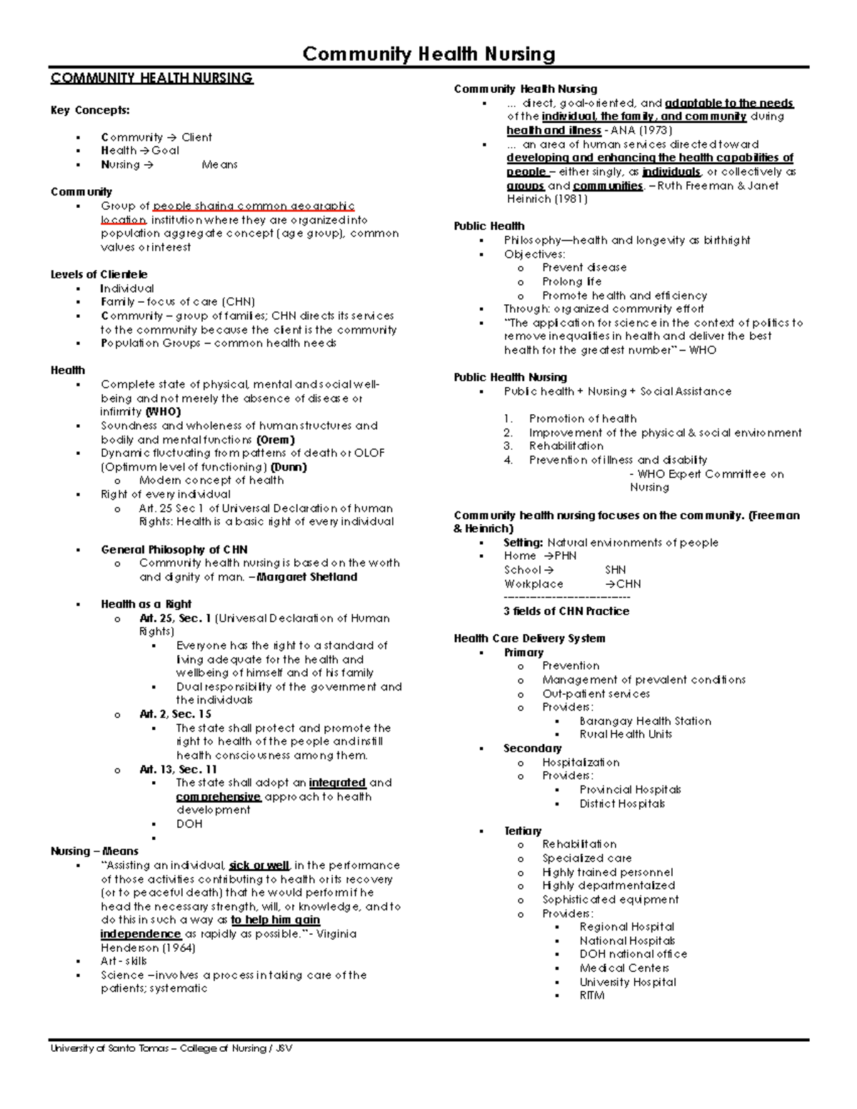 CHN Reviewer - CHN - COMMUNITY HEALTH NURSING Key Concepts: Community ...