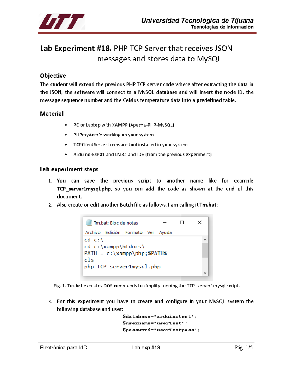 LE18 PHP TCP Server Mysql - Tecnologías de Información Lab Experiment #18. PHP TCP Server that ...