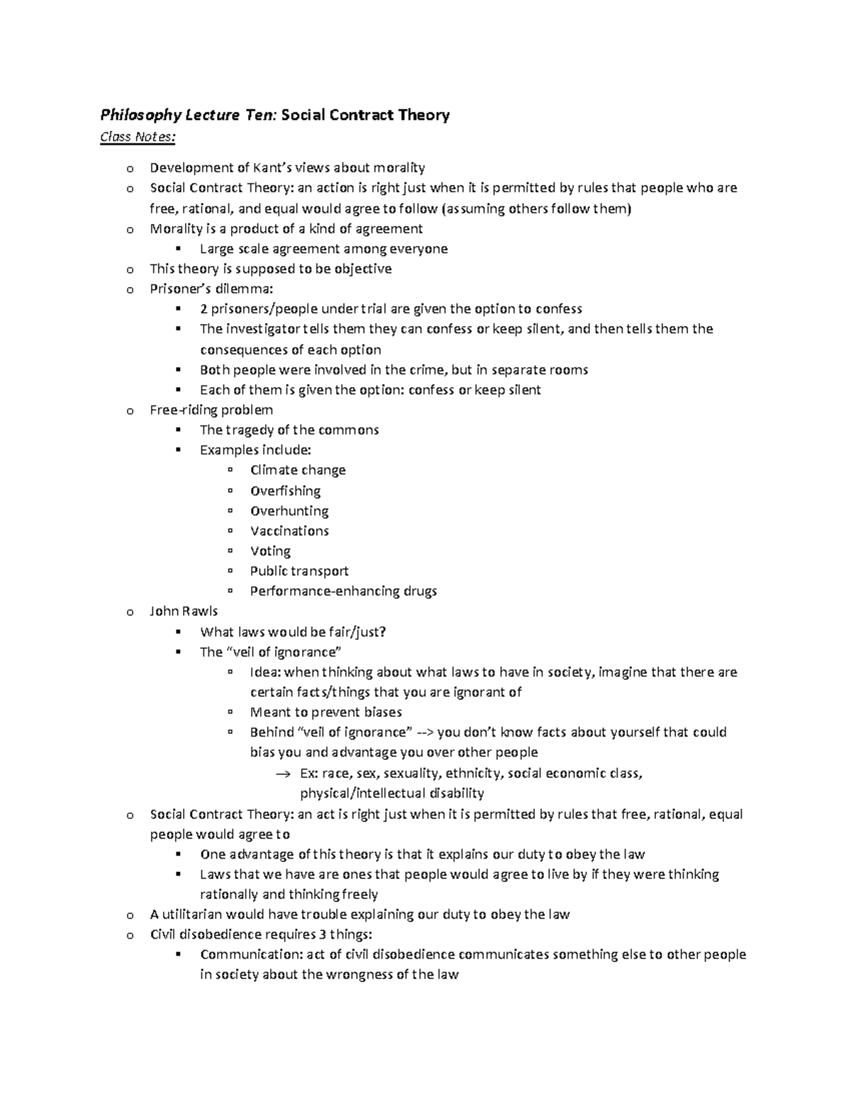 PHL Notes Lecture 10 - on proceduralism and social contract theory ...