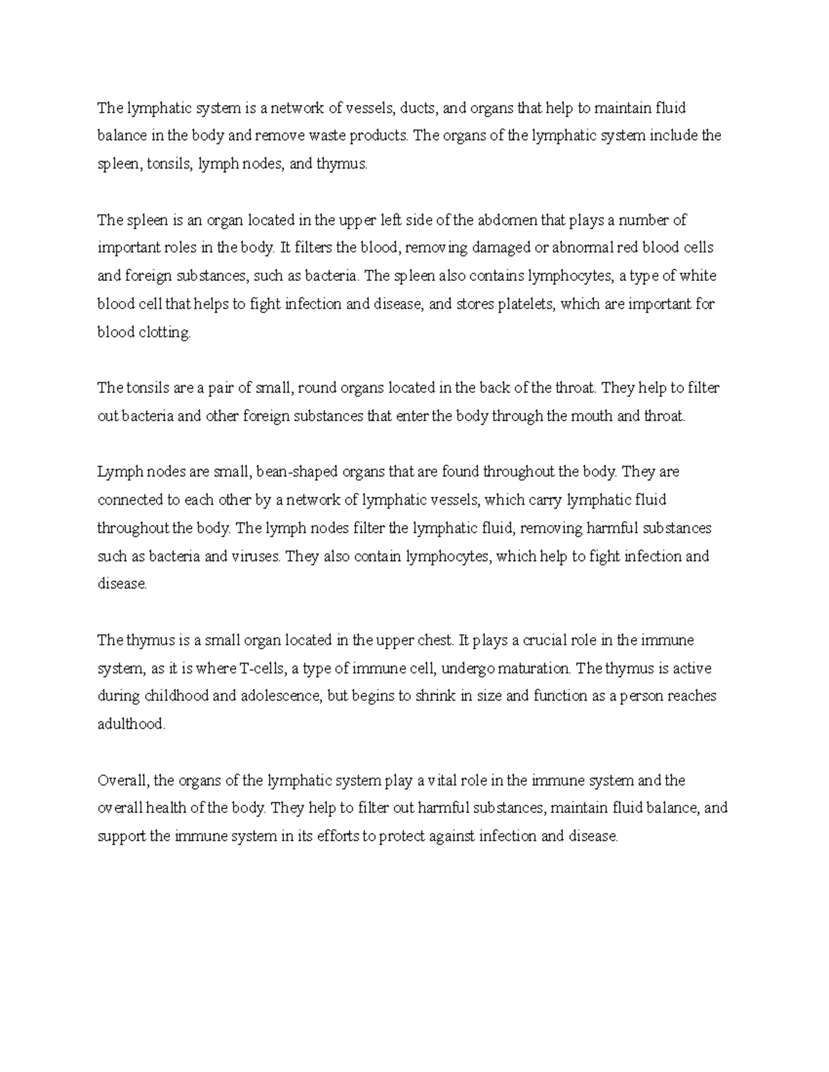 Lymphatic organs essay - The lymphatic system is a network of vessels ...
