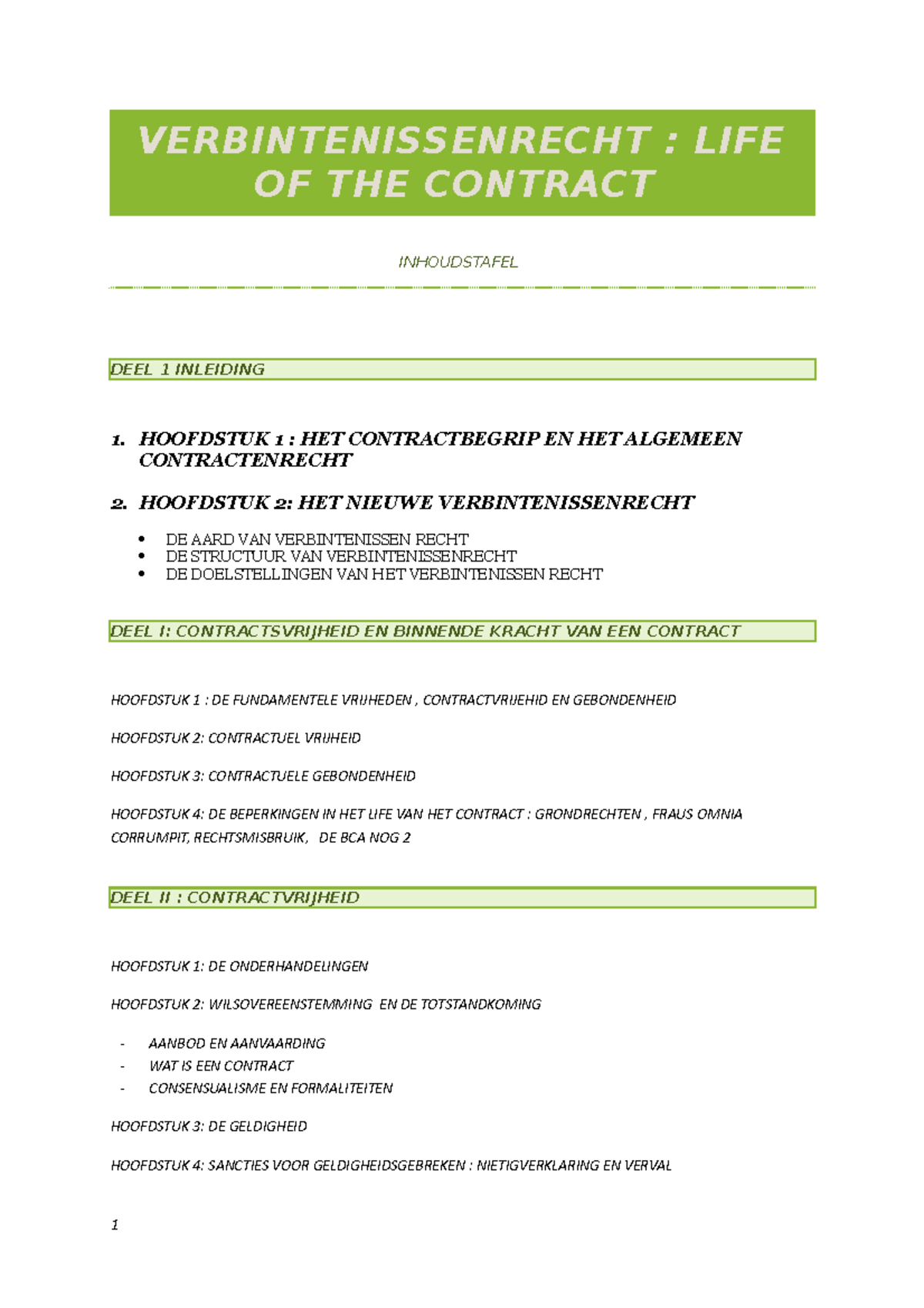 verbintenissenignace - VERBINTENISSENRECHT : LIFE OF THE CONTRACT ...