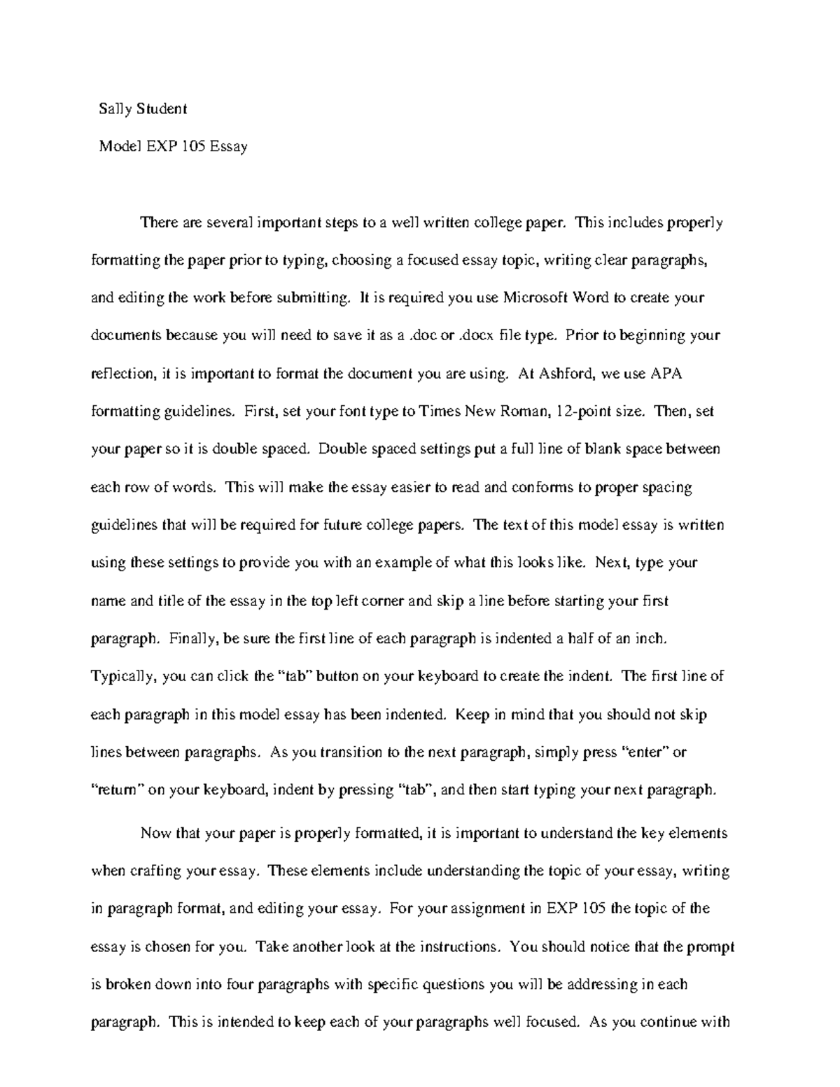 Model Essay - How to write a paper - Sally Student Model EXP 105 Essay ...