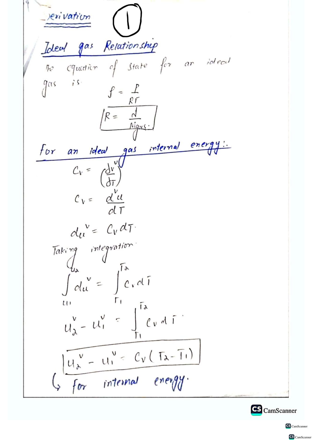 FM 1 - Derivation - Derivation I Ideal gas Relationship The equation of ...
