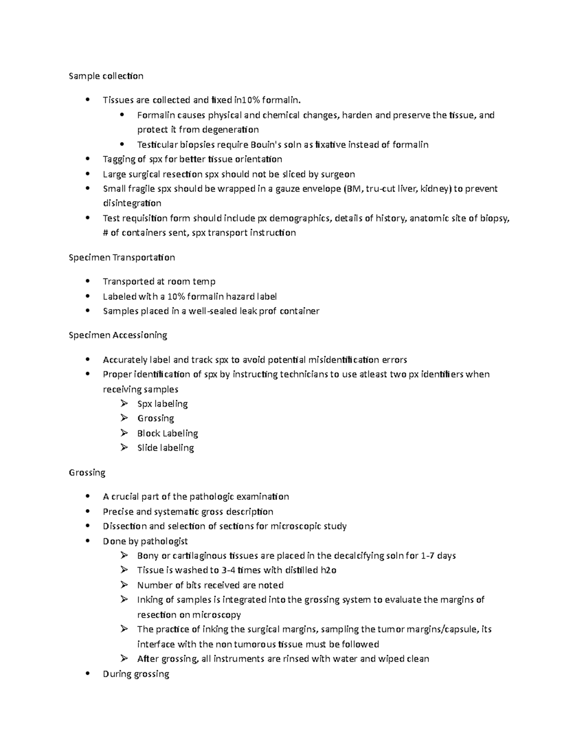 Histo vid 1st meet - lecture notes - Sample collection Tissues are ...