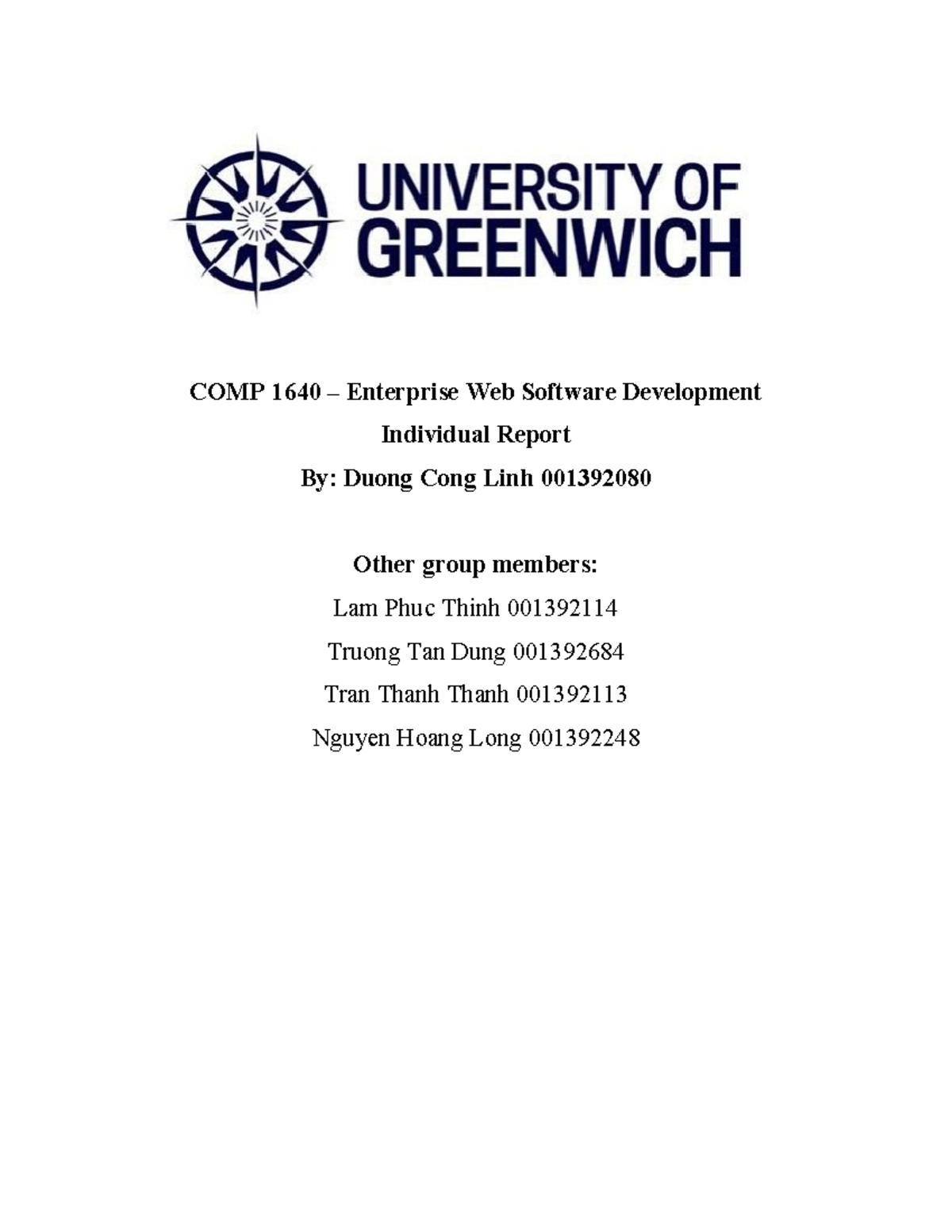 COMP1640 Individual Report 001392080 Duong Cong Linh - COMP 1640 – Enterprise Web Software - Studocu