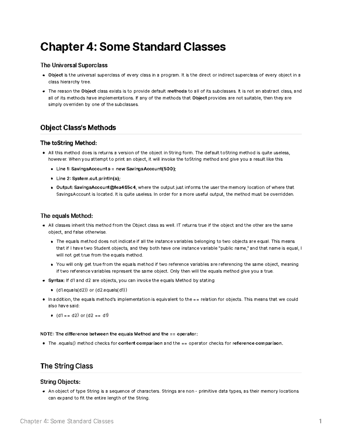 Chapter 4 Some Standard Classes - Chapter 4: Some Standard Classes The ...