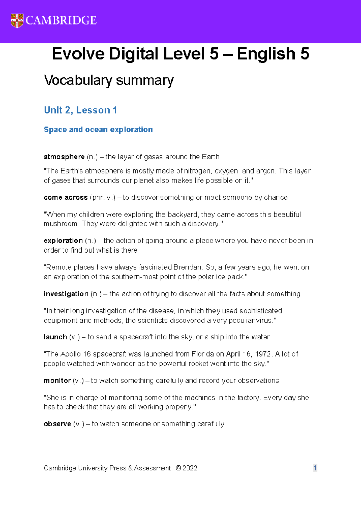 Unit 2 - E5 - Vocabulary - Evolve Digital Level 5 – English 5 ...