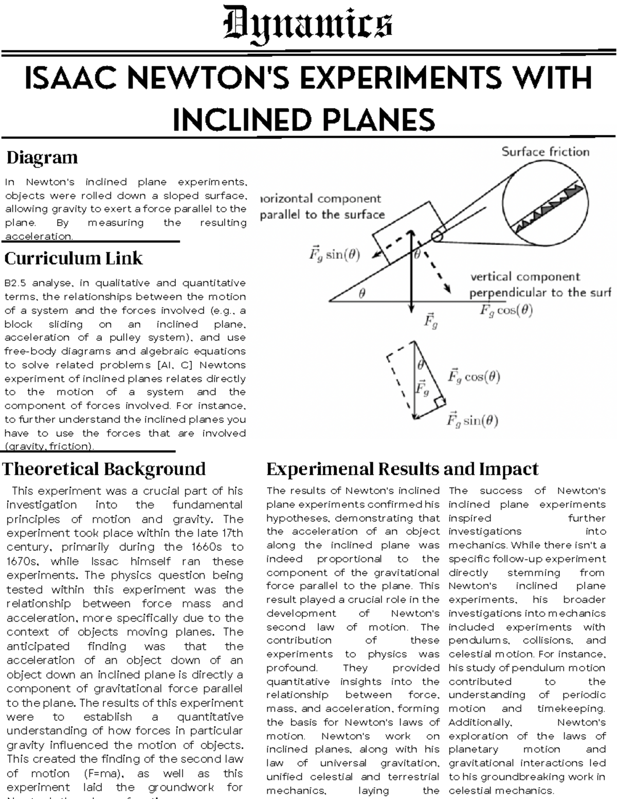 Physics use-2 - REport l - Dynamics ####### ISAAC NEWTON'S EXPERIMENTS ...