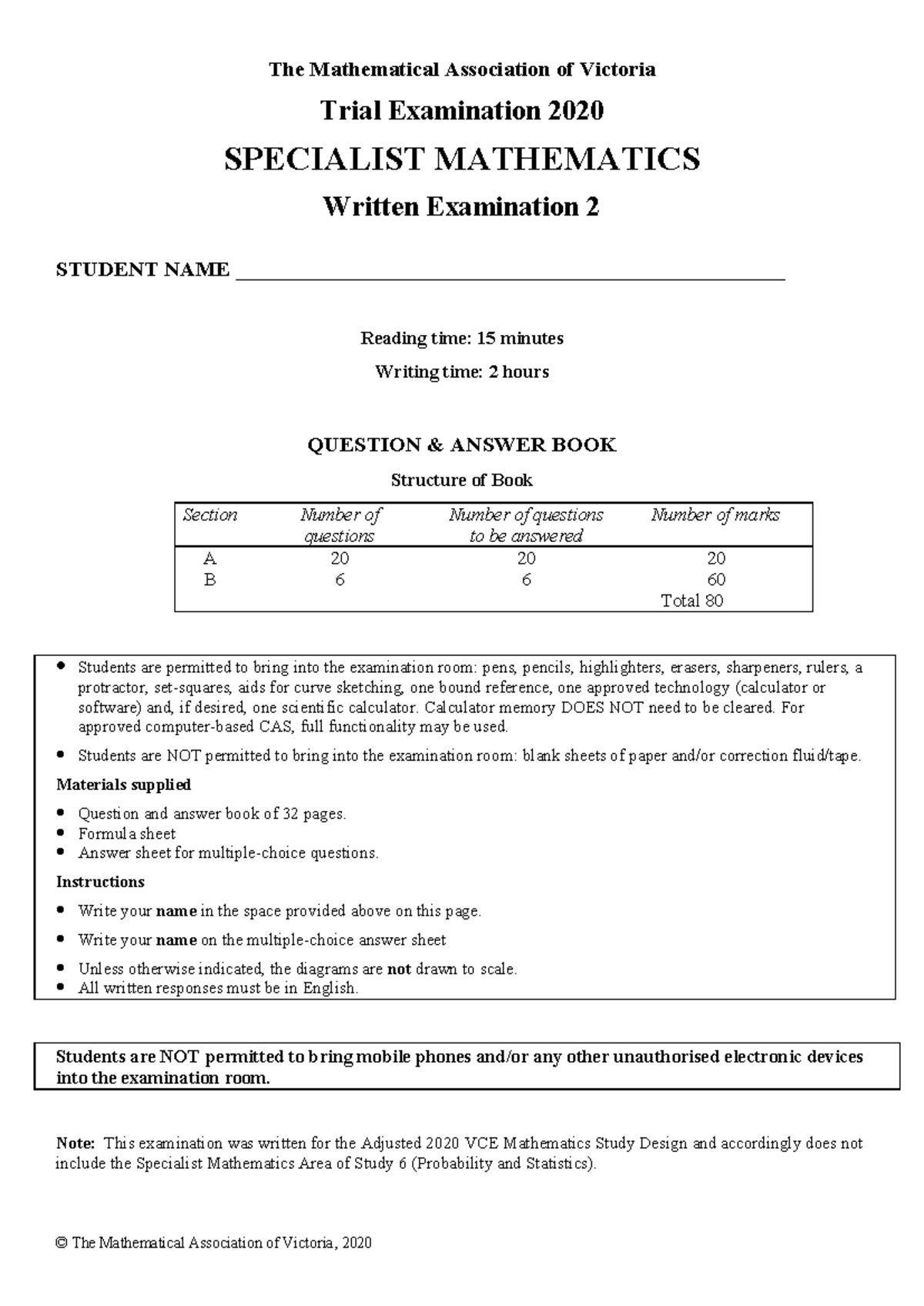 2020 MAV Specialist Maths Trial Exam 2 - The Mathematical Association ...