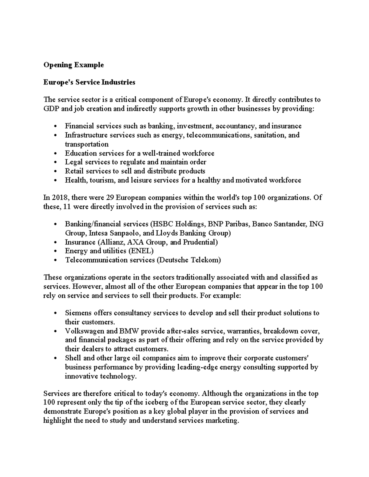 Opening Example - Abc - Opening Example Europe's Service Industries The ...