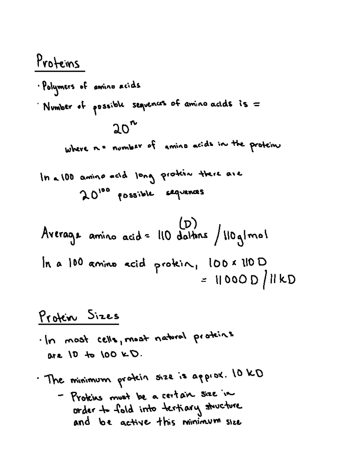 Bio Chem Notes - Unit 2 - Proteins Polymers of amino a lids Number of ...
