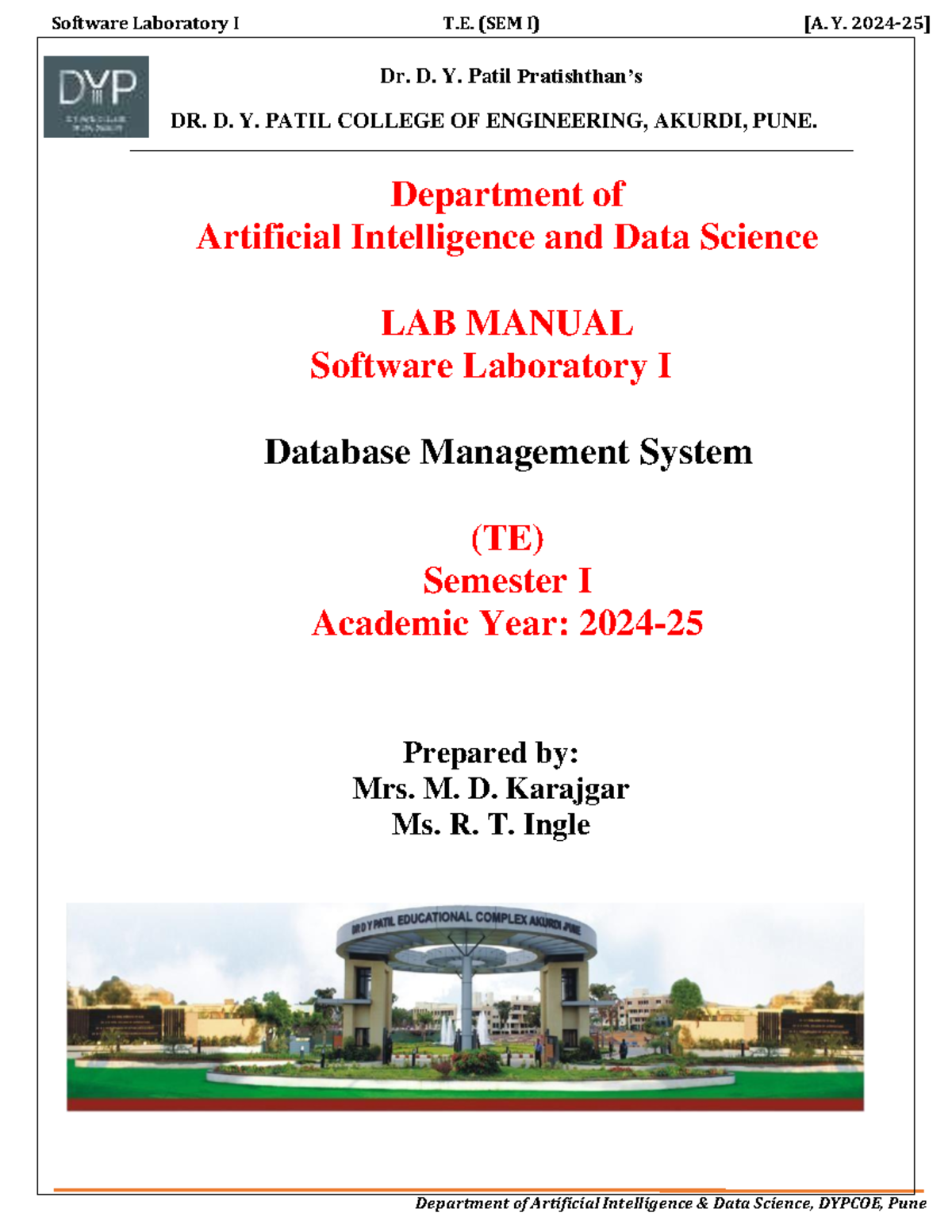 DBMS LAB Manual 24-25 - ####### Dr. D. Y. Patil Pratishthan’s ...