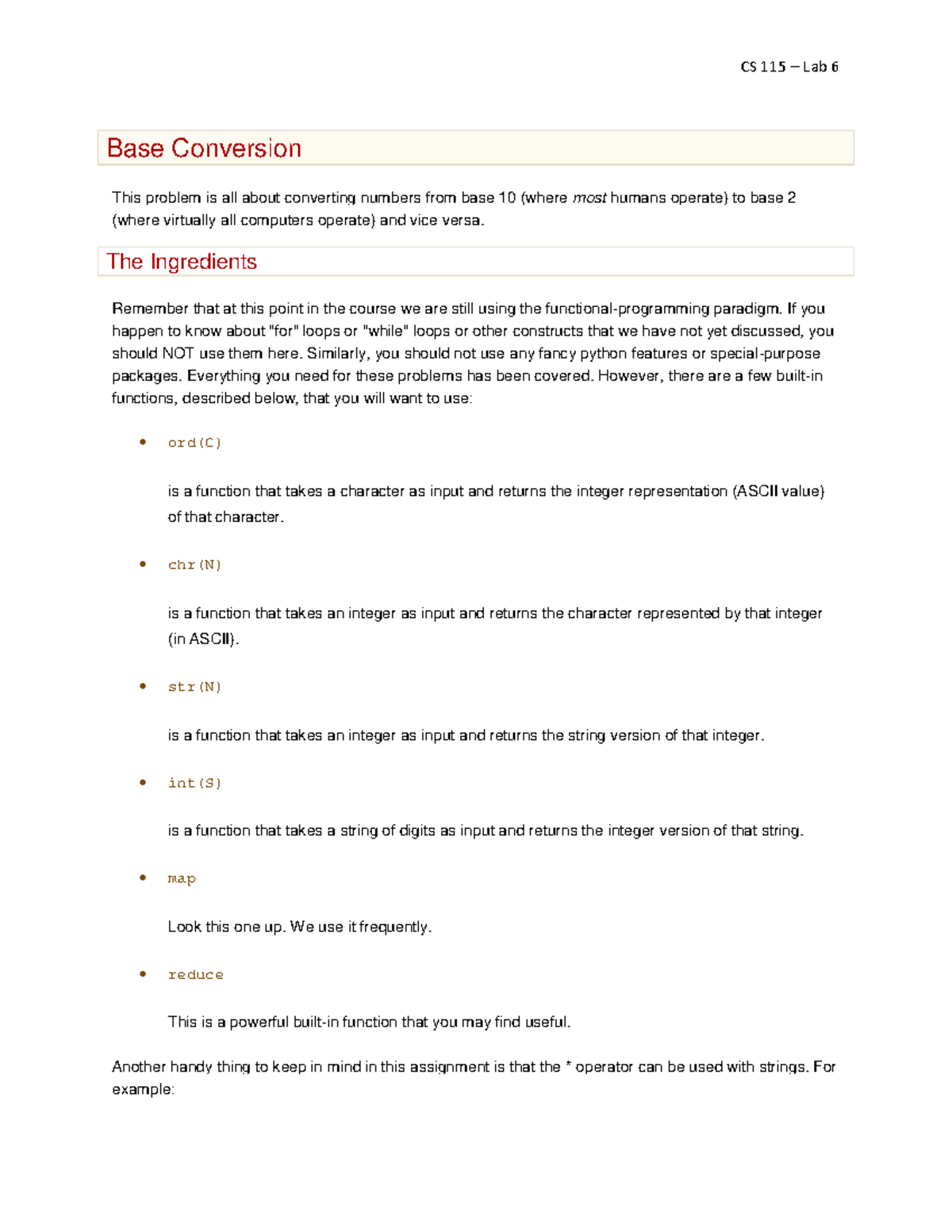 Lab6 - lab 6 - Base Conversion This problem is all about converting ...