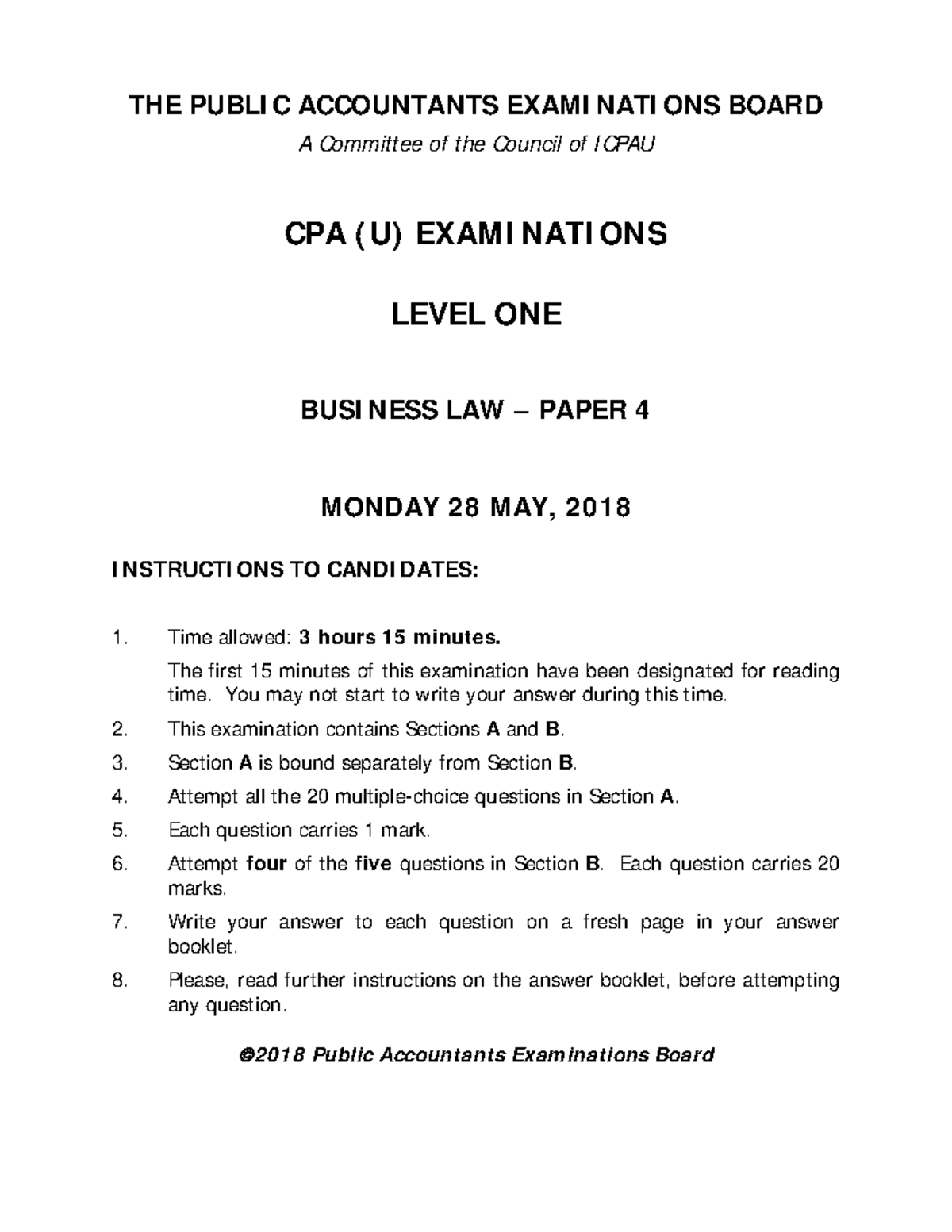 Exam 12 May 2015, questions - THE PUBLI C ACCOUNTANTS EXAMI NATI ONS ...