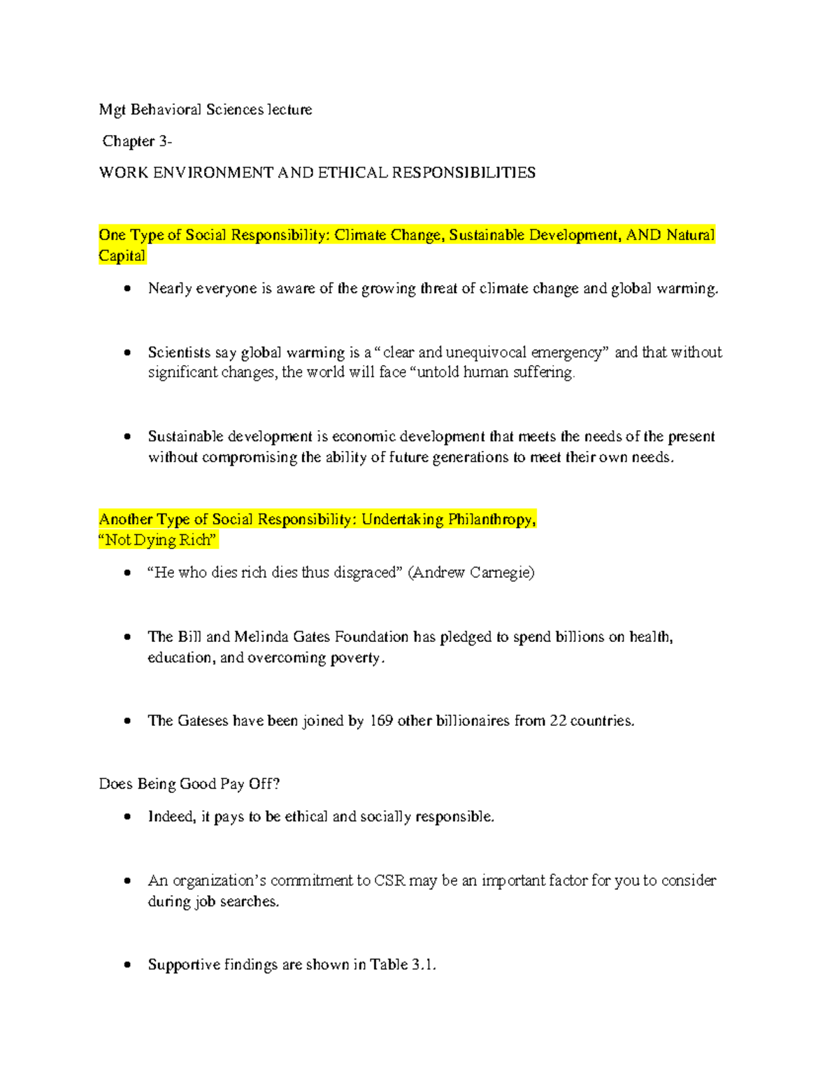 Mgt Behavioral Sciences lecture Chapter 3-WORK Environment AND Ethical ...