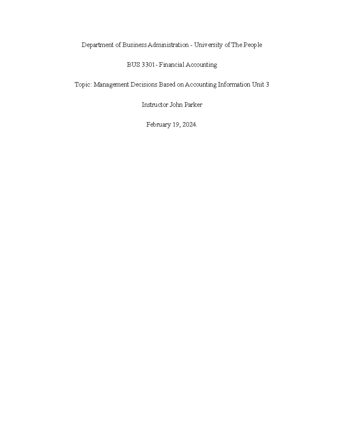 FA WA unit 3 - Week 3 written assignment - Department of Business ...