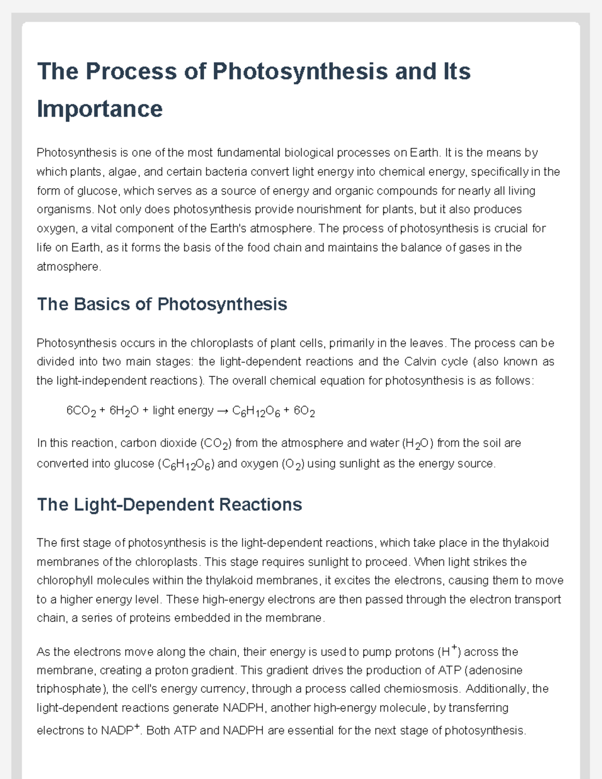 The Process of Photosynthesis and Its Importance - The Process of ...
