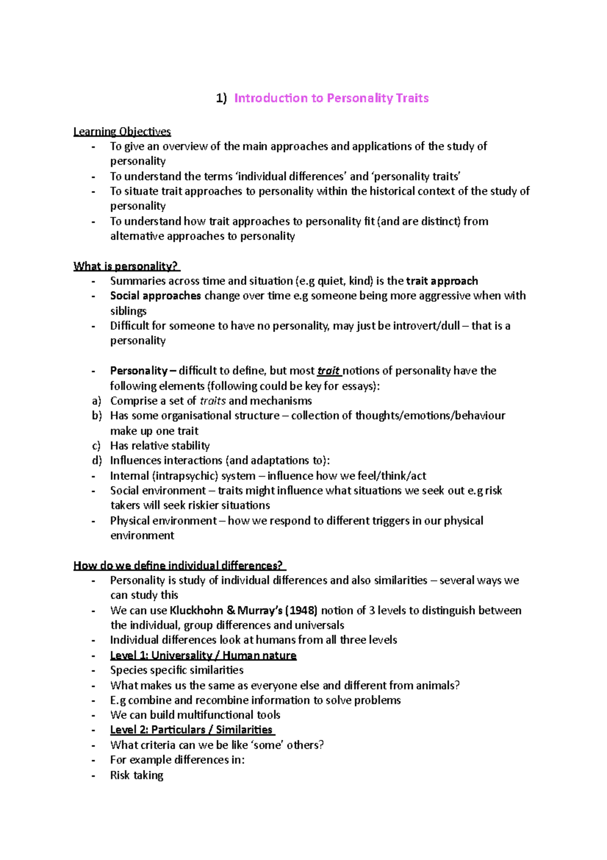 1) Introduction to Personality Traits - 1) Introduction to Personality ...
