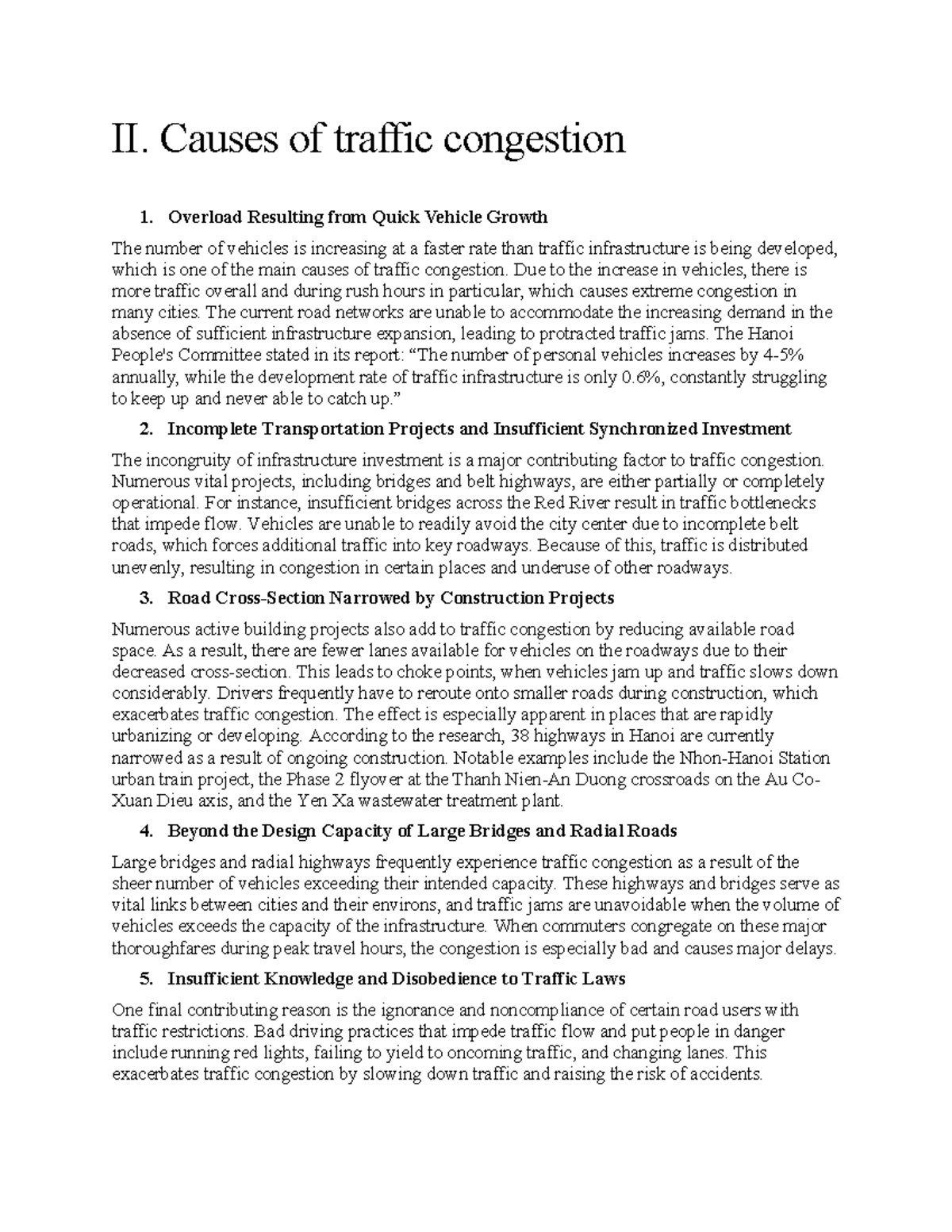 II. Nguyên nhân TA1 - tiếng anh 1 - II. Causes of traffic congestion 1 ...