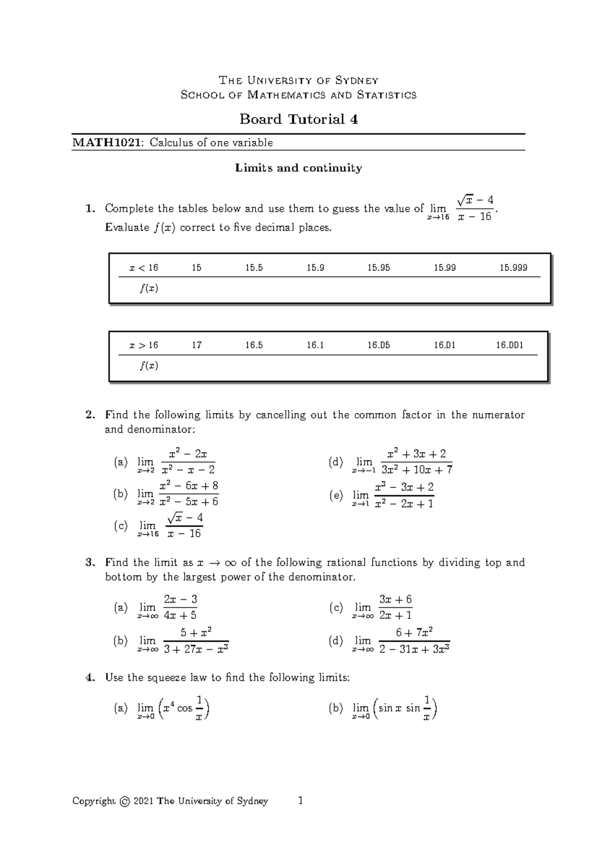 Board Tutorial-4 - The University of Sydney School of Mathematics and ...