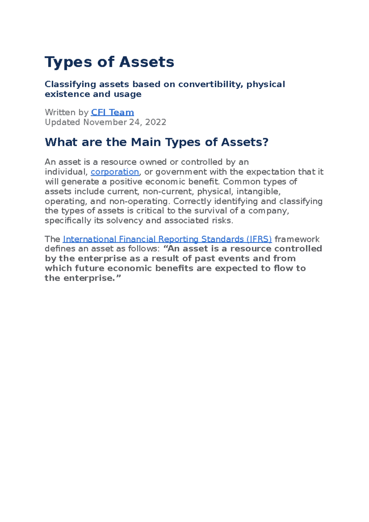 Assets - Types of Assets Classifying assets based on convertibility ...