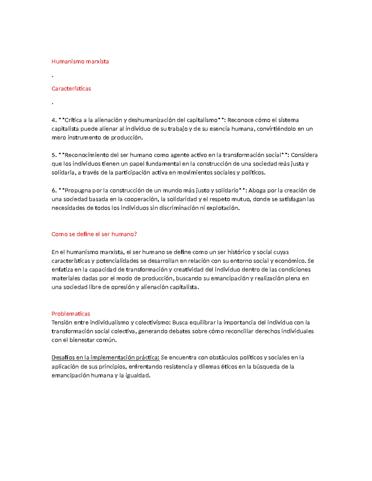 Humanismo marxista sebastian - Humanismo marxista . Características . 4 ...