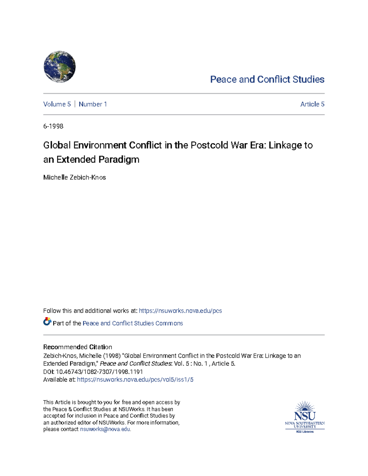 Global Environment Conflict in the Postcold War Era Linkage to a ...