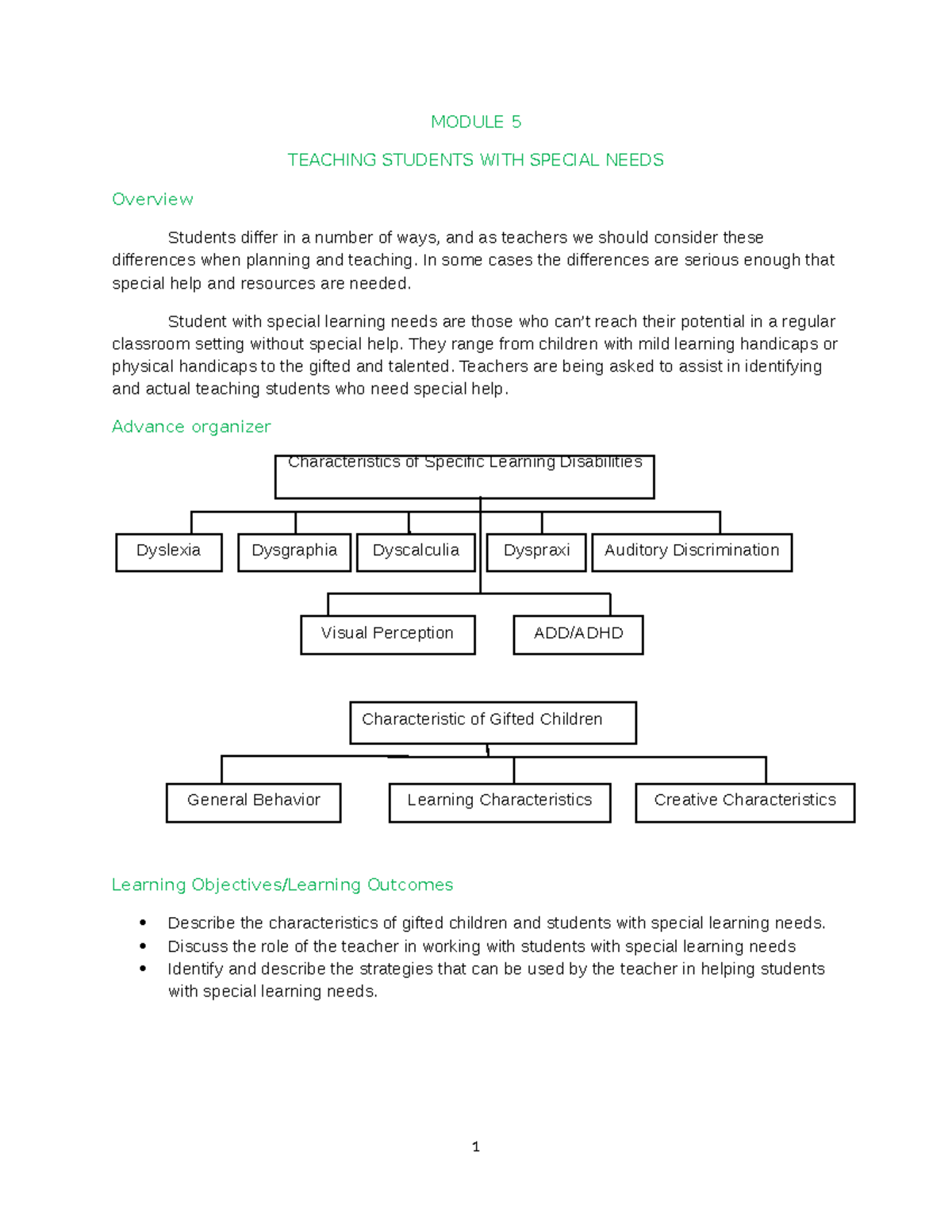 Module 5 - Notes - MODULE 5 TEACHING STUDENTS WITH SPECIAL NEEDS ...
