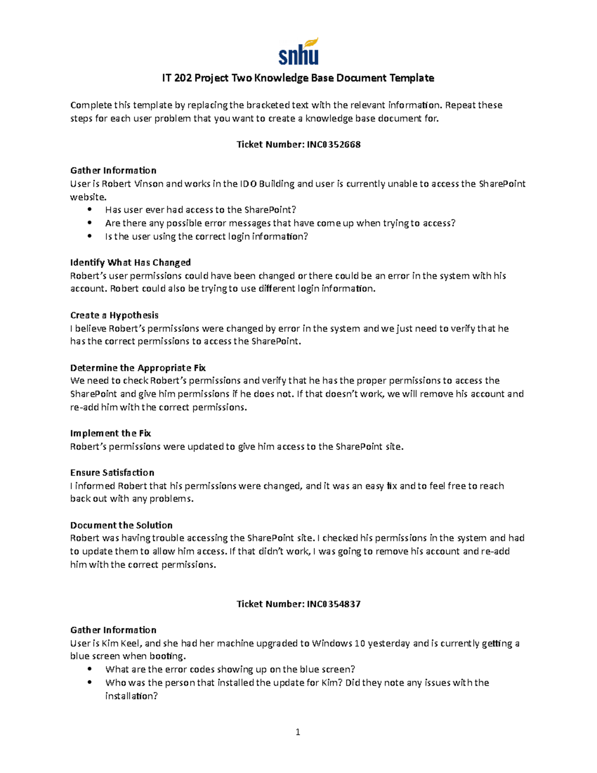 7-2 Project Two - Troubleshoot IT Tickets - IT 202 Project Two ...