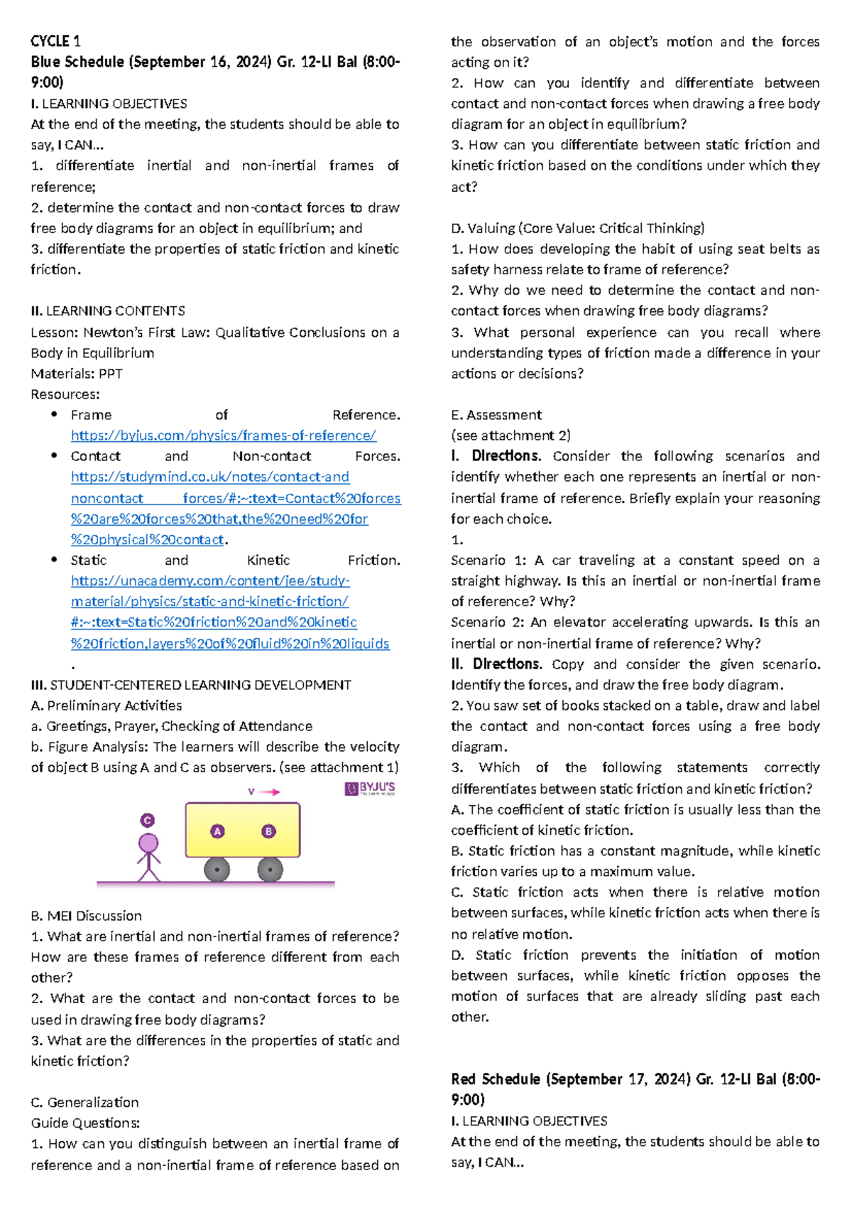 Lesson Plan on Newton's First Law of Motion-Physics - CYCLE 1 Blue ...