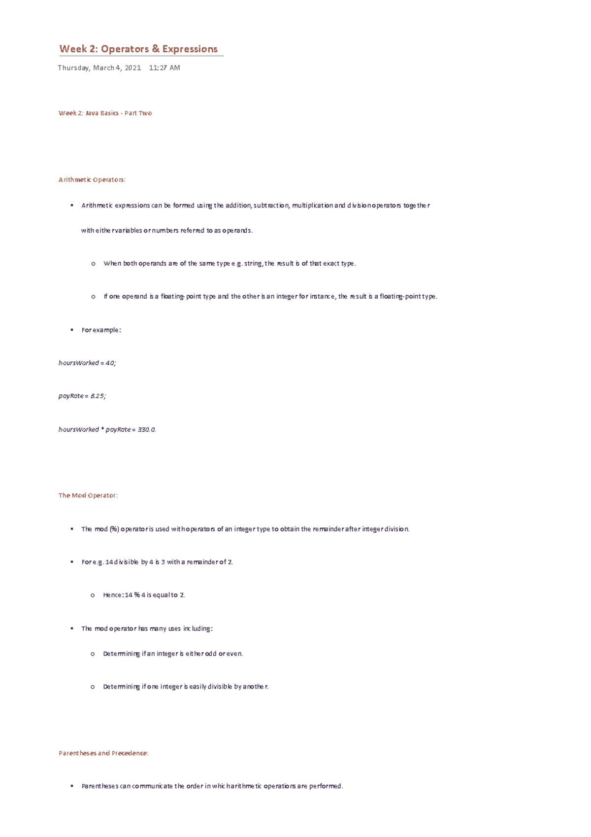 SENG1110 - Week 2 - O and E - Week 2: Operators & Expressions Thursday ...